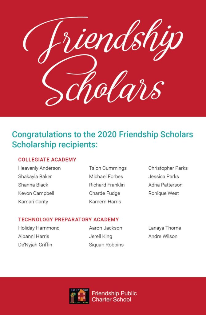 2020 Friendship Scholars list - Friendship Public Charter School